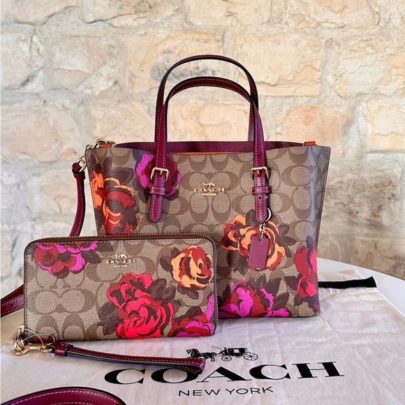 Coach | Bags | Coach Floral Print Womens Bag Set Brown And Pink | Poshmark